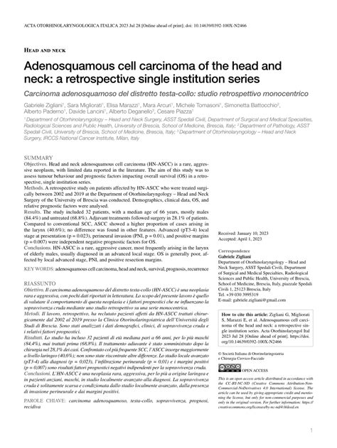 Pdf Adenosquamous Cell Carcinoma Of The Head And Neck A