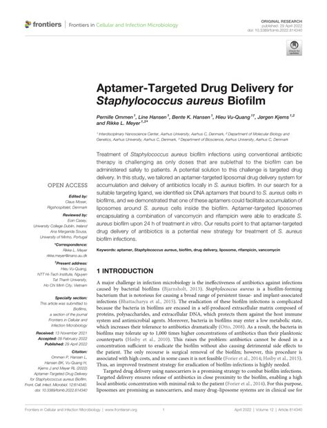 Pdf Aptamer Targeted Drug Delivery For Staphylococcus Aureus Biofilm