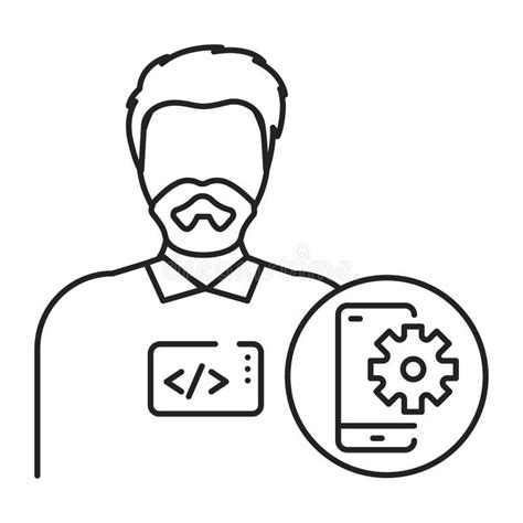 Mobile App Developer Color Line Icon The Software Engineer Is Engaged In Testing And