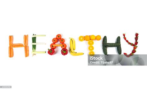 흰색 배경에 고립 된 야채와 과일에서 만든 건강 한 텍스트 0명에 대한 스톡 사진 및 기타 이미지 0명 개념 건강한 생활방식 Istock
