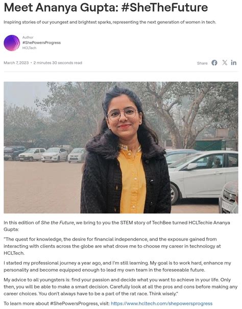 Ananya Gupta On Linkedin Shepowersprogress Hcl Techbee Program