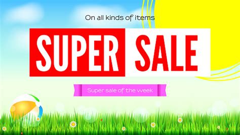 판매 항목의 모든 종류 여름 뜨거운 한 할인 광고 배너를 판매합니다 큰 노란 태양 팽창 식 비치 볼 그린 필드 구름과 푸른 하늘 태양 여름 배경 쇼핑에 대 한 서식 파일 3