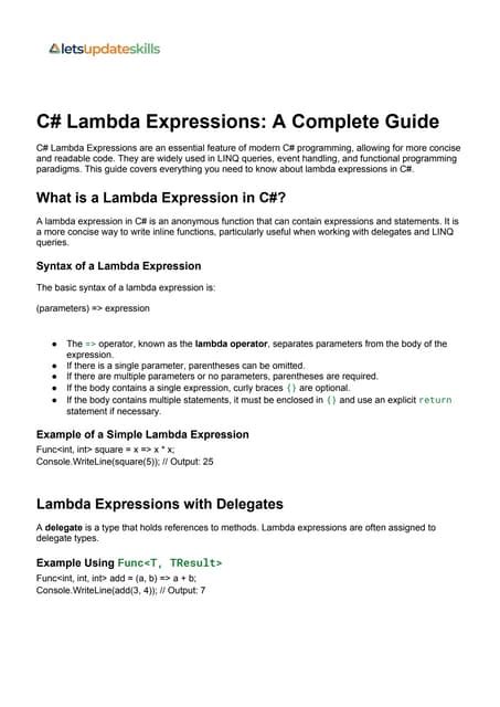 Mastering C Lambda Expressions A Complete Guide Pdf