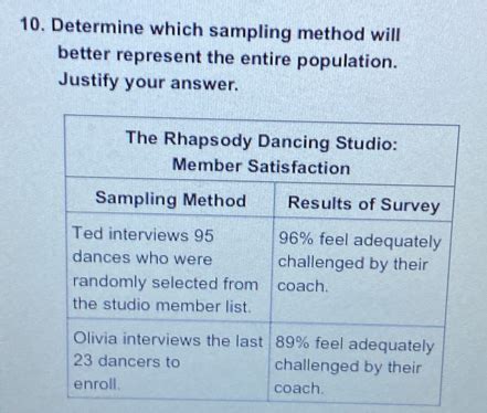Solved Determine Which Sampling Method Will Better Represent The Entire Population Justify