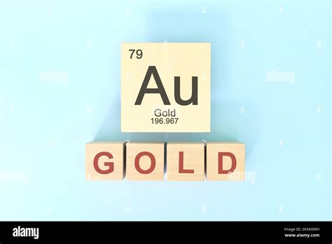 Gold Chemical Element Symbol With Atomic Mass And Atomic Number In Wooden Blocks Flat Lay