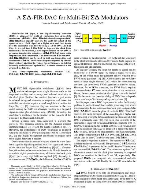 pdf a sigma delta fir dac for multi bit sigma delta
