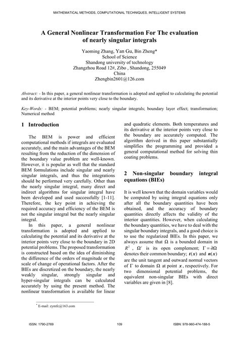 Pdf A General Nonlinear Transformation For The Evaluation Of Nearly Singular Integrals