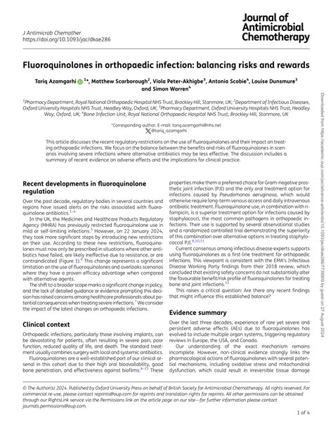 Pdf Fluoroquinolones In Orthopaedic Infection Balancing Risks And