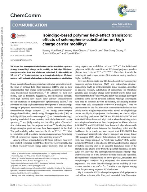 Pdf Isoindigo Based Polymer Field Effect Transistors Effects Of Selenophene Substitution On