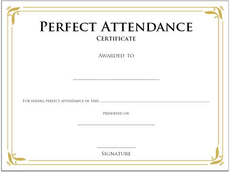 Editable Free Perfect Attendance Certificate Word Template