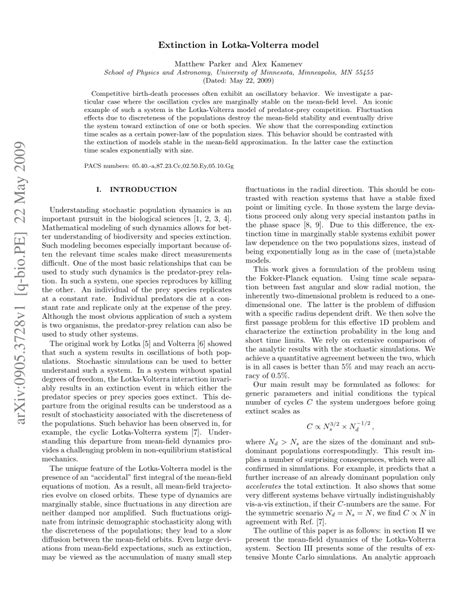 Pdf Extinction In Lotka Volterra Model