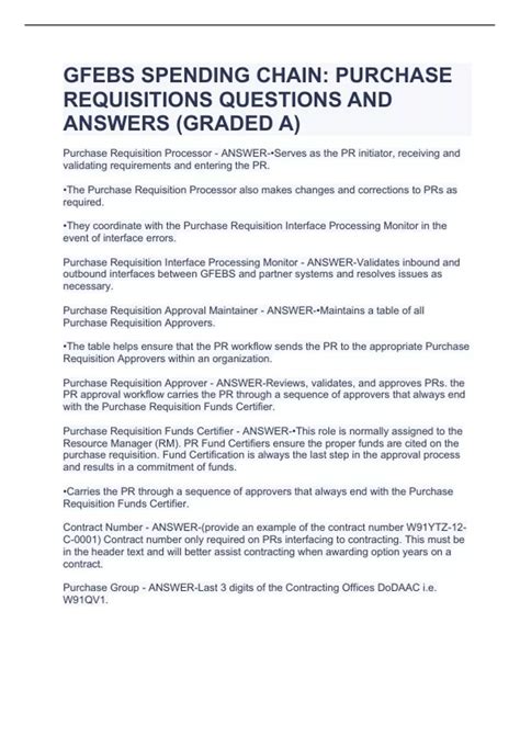 Gfebs Spending Chain Purchase Requisitions Questions And Answers Graded A Gfebs Stuvia Us