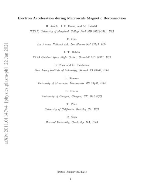 Pdf Electron Acceleration During Macroscale Magnetic Reconnection
