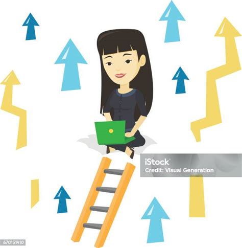 비즈니스 여자 노트북으로 구름에 앉아 기업 재무와 산업에 대한 스톡 벡터 아트 및 기타 이미지 기업 재무와 산업 벡터