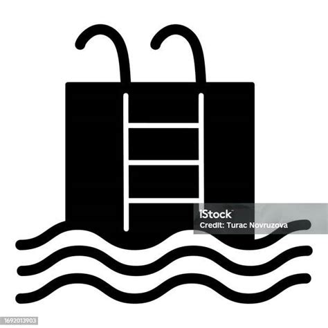 수영장 솔리드 아이콘입니다 흰색으로 분리된 사다리 그림이 있는 물로 가득 찬 분지 수영장 글리프 스타일은 앱을 위해 설계되었습니다 Eps 10 고체에 대한 스톡 벡터 아트