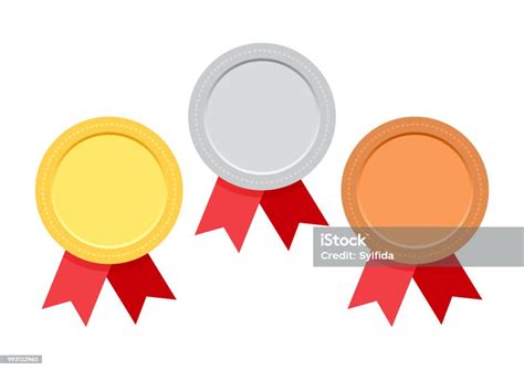 레드 리본으로 수상 메달의 설정 금은 청동 벡터 일러스트 레이 션 3에 대한 스톡 벡터 아트 및 기타 이미지 3 꼭대기 1 Istock