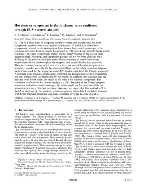 Pdf Hot Electron Component In The Io Plasma Torus Confirmed Through