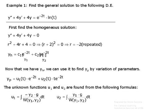Differential Equations Secondorder Linear Des Variation Of Parameters
