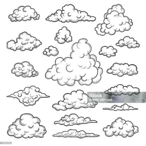 Awan Yang Digambar Tangan Simbol Grafis Cuaca Dekoratif Sky Vector