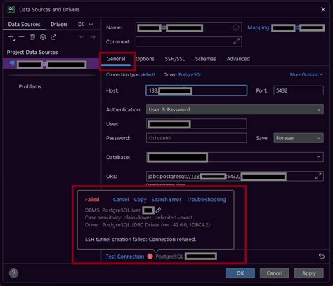 Datagripでalmalinuxのデータベースにsshトンネル接続する際のエラー解決法