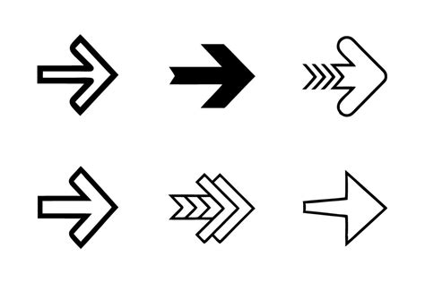 Set Of Various Right Facing Arrow Icons With Different Designs And