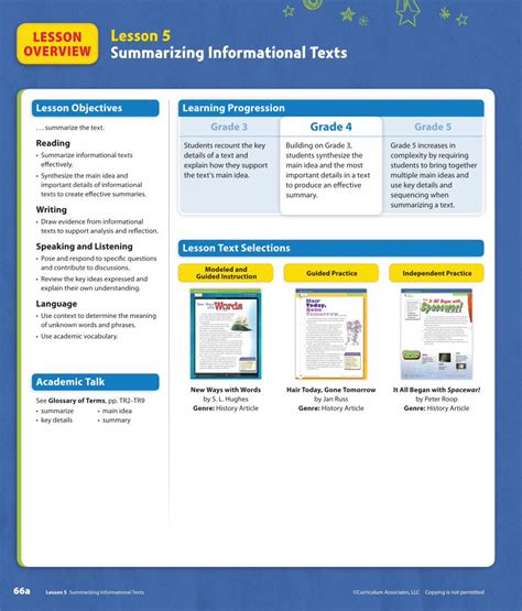 Pdf Lesson Lesson 5 Oeriew Summarizing Informational Texts · Lesson 5 66 Lesson 5 Summarizing