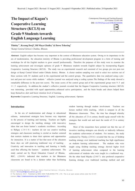 Pdf The Impact Of Kagans Cooperative Learning Structure Kcls On