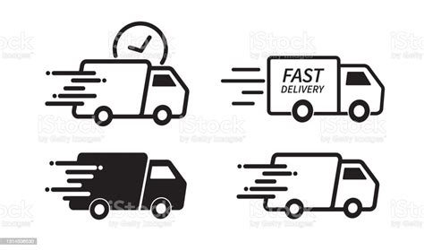 빠른 배달 트럭 아이콘 세트 빠른 배송 웹 사이트 및 모바일 앱용 디자인 아이콘에 대한 스톡 벡터 아트 및 기타 이미지