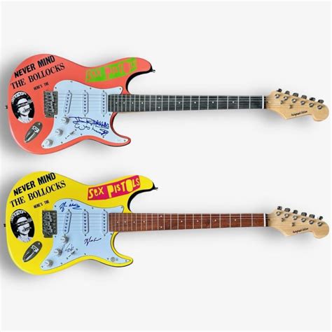 Set Of 2 Sex Pistols Electric Guitars Band Signed By John Lydon Steve Jones Glen Matlock