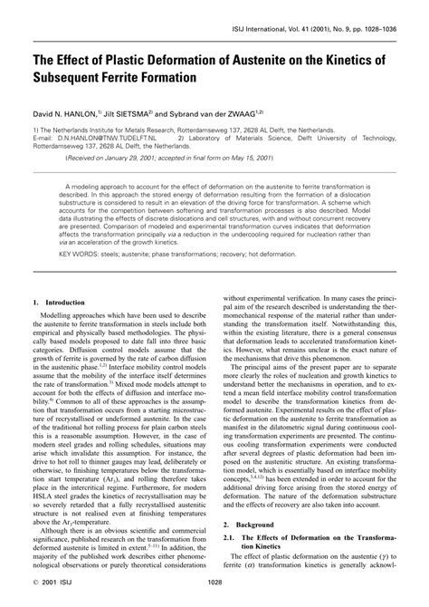 Pdf The Effect Of Plastic Deformation Of Austenite On The Kinetics Of Subsequent Ferrite Formation