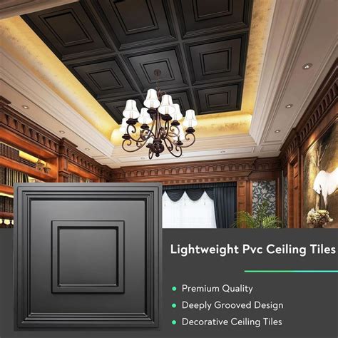 Coffered Decorative Pvc Ceiling Tile Black