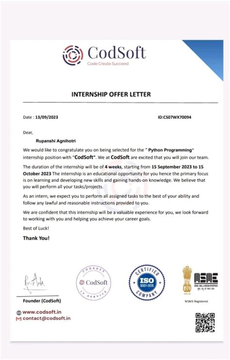 Rupanshi Agnihotri On Linkedin Codsoft Codsoftinternship
