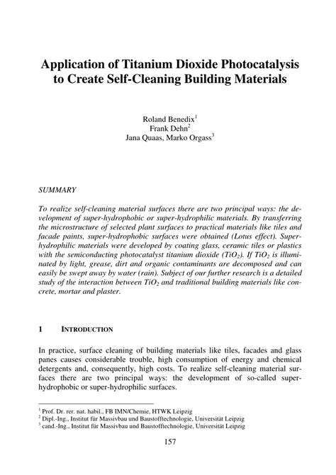 Pdf Application Of Titanium Dioxide Photocatalysis To Create Self