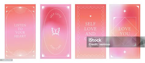 간단한 미니멀리스트 선형 스타일의 디자인 요소와 삽화의 벡터 세트 자기 관리와 사랑 동기 부여 인용문 Y2k 스타일의 지문 및 포스터 밀레니엄에 대한 스톡 벡터 아트 및