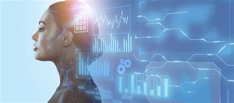 Silhouette Of A Woman On A Blue Background Artificial Intelligence And Neural Networks Concept
