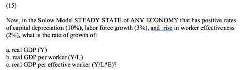 Solved 15 Now In The Solow Model Steady State Of Any