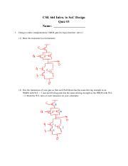 QUIZ Sol Pdf CSE Intro To SoC Design Quiz Name Design A Static Complementary