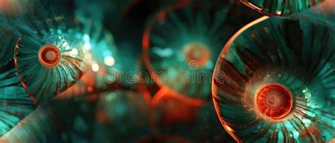 Seamless Texture Translucent Glass Ammonite Fossil Shells In Dark Green And Vibrant Red