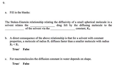 9 A Fill In The Blanks The Stokes Einstein