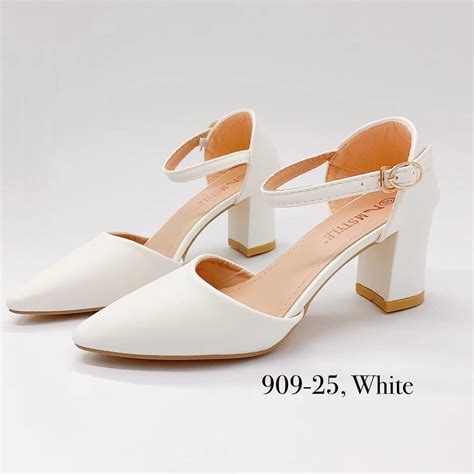 Women Pointed Closed Toe Block Heel Sandals White Wedding Chunky Heels Shopee Philippines