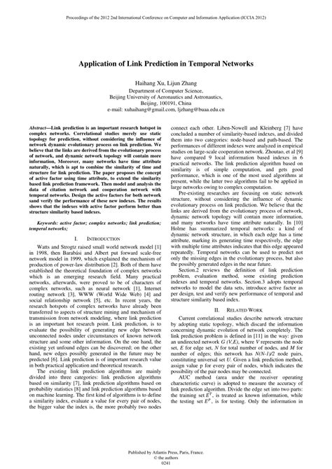 Pdf Application Of Link Prediction In Temporal Networks