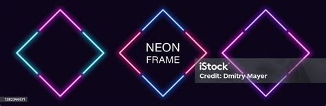 네온 롬 프레임 4 각 부분의 마름모 네온 테두리 세트 기하학적 모양 0명에 대한 스톡 벡터 아트 및 기타 이미지 0명 Led 조명 개체 그룹 Istock