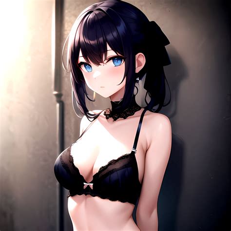 1girl Solo Gothic Emo Lingerie Arms Behind Back Facing The Viewer Blue