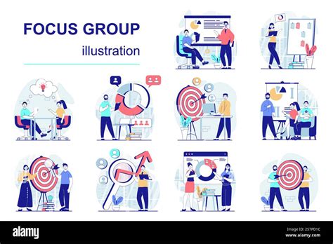 Focus Group Concept With Character Situations Mega Set Bundle Of Scenes People Collecting Data