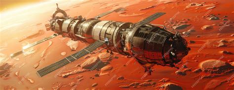 Premium Photo Orbital Docking Maneuver Spacecraft Nearing Martian Station With Artificial