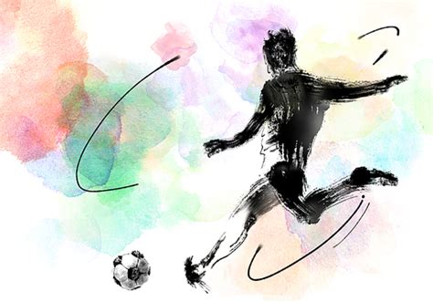 유토이미지 손그림으로 그린 축구선수와 축구공의 실루엣 일러스트