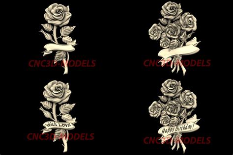 4 Pcs 3d Stl Model Cnc Files Router Engraver Carving Machine Relief Artcam Aspire Decor Vcarve