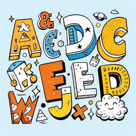 A Colorful Cartoonstyle Alphabet Featuring The Letters A B C D E J And W Premium AI Generated