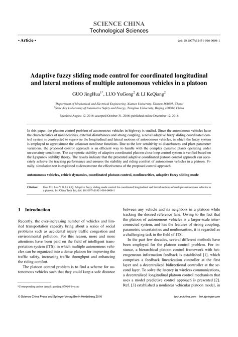 Pdf Adaptive Fuzzy Sliding Mode Control For Coordinated Longitudinal