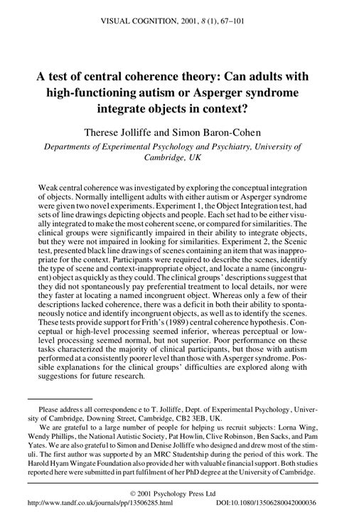 Pdf A Test Of Central Coherence Theory Can Adults With High Functioning Autism Or Asperger